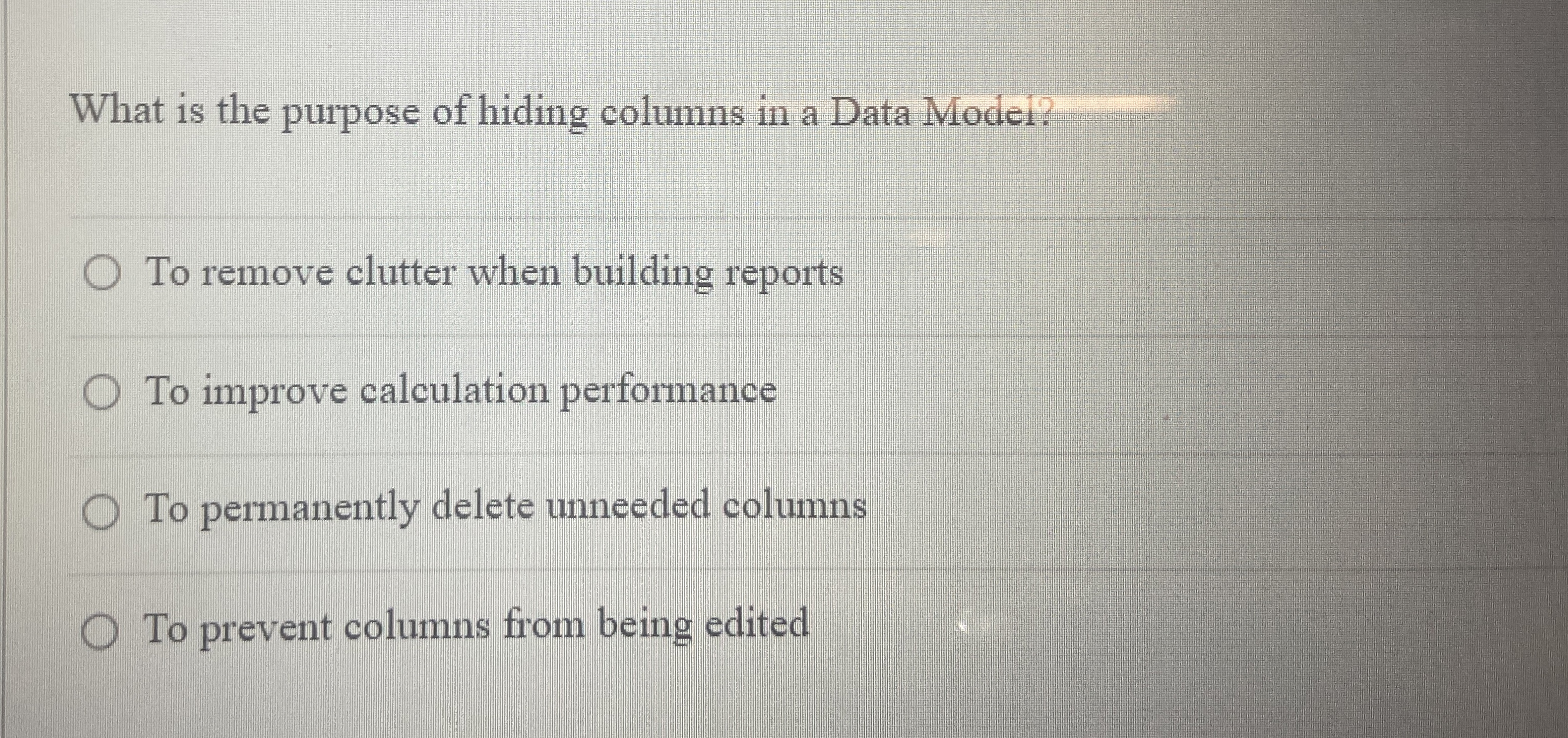 Solved What is the purpose of hiding columns in a Data | Chegg.com