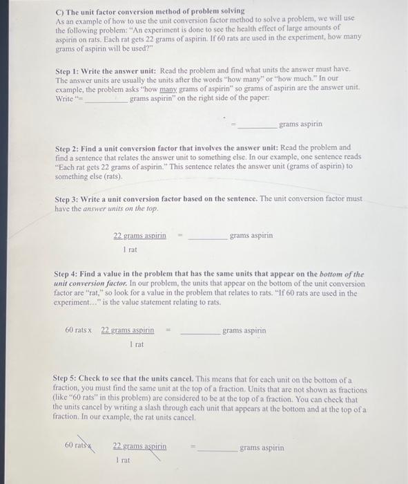 C) The unit factor conversion method of problem | Chegg.com