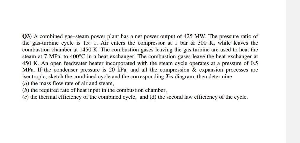 Solved Thermodynamics 2 ﻿Combined cycle Answer With | Chegg.com