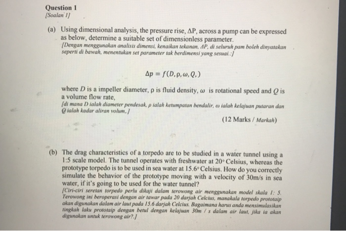 Solved Question 1 (Soalan 1] (a) Using dimensional analysis, | Chegg.com