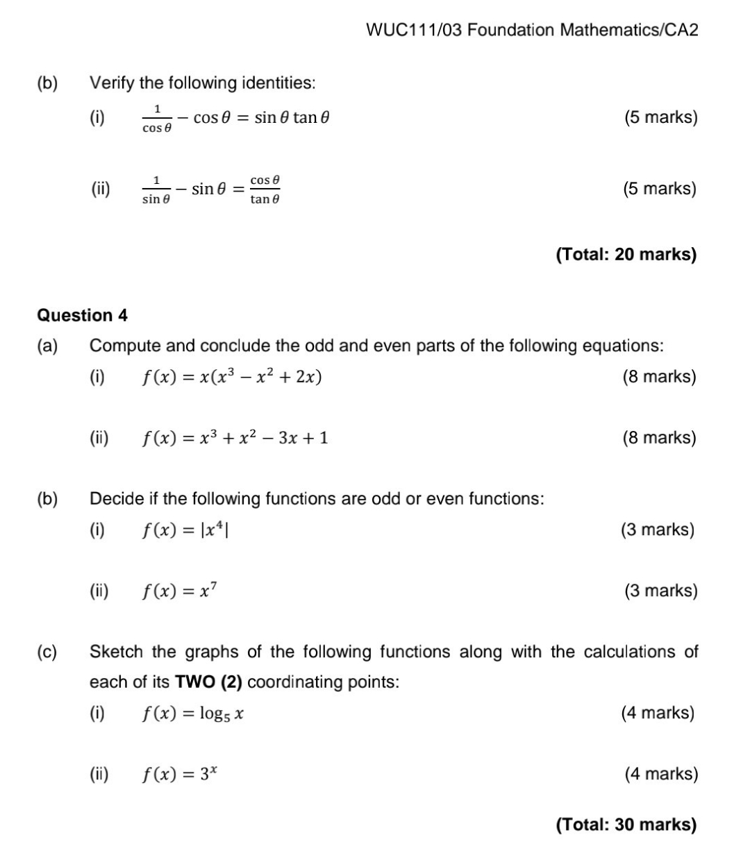 Solved WUC111/03 Foundation Mathematics/CA2\\n(b) Verify the | Chegg.com