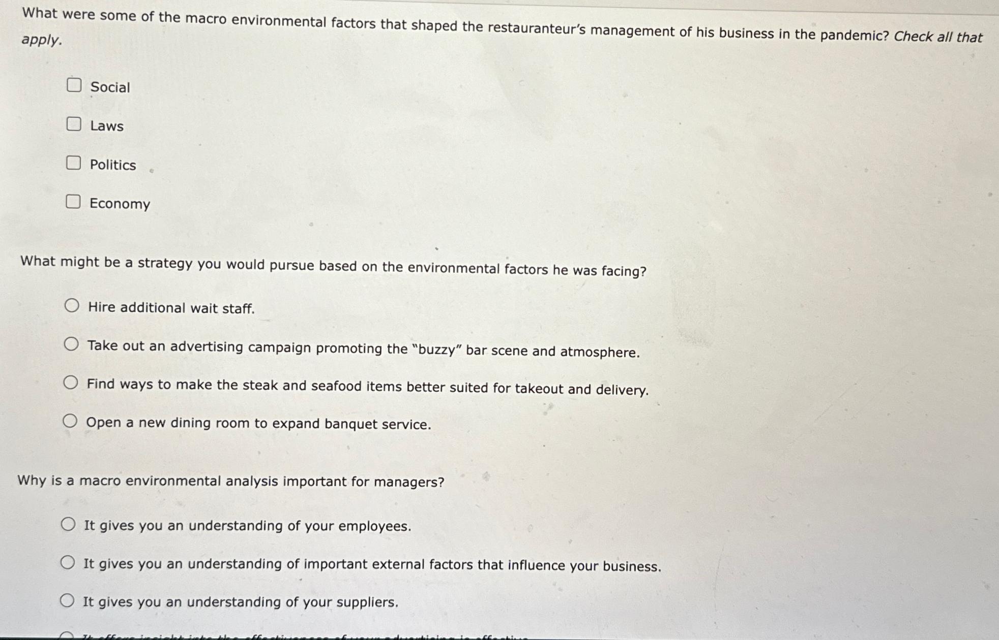 Solved What were some of the macro environmental factors | Chegg.com