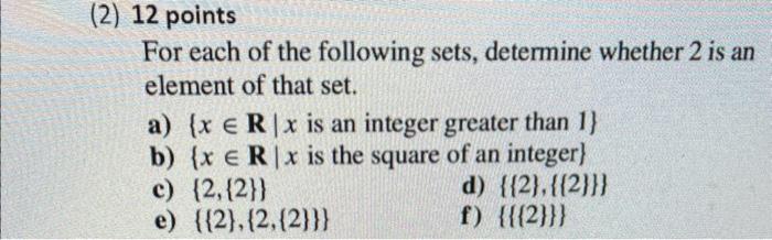 Solved 2) 12 points For each of the following sets, | Chegg.com