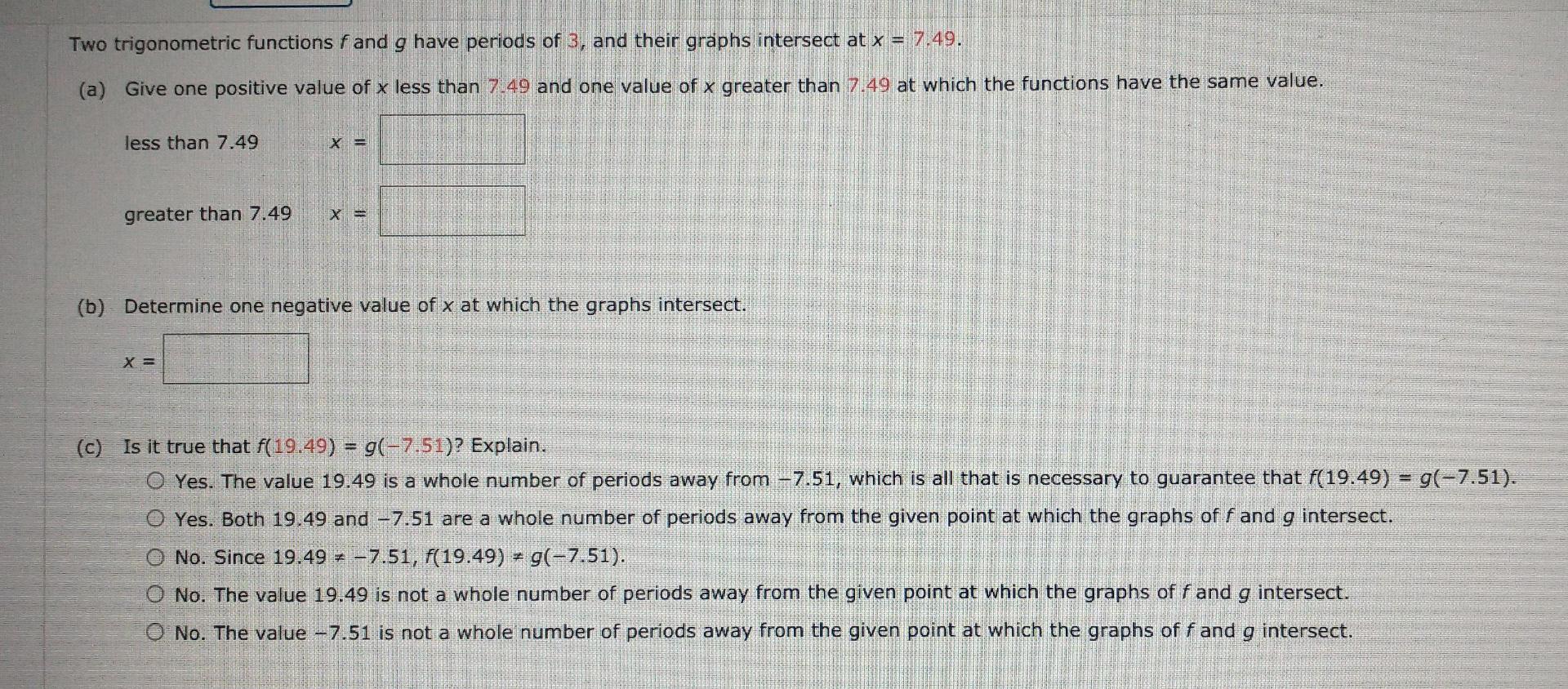 Solved Two trigonometric functions fand g have periods of 3, | Chegg.com