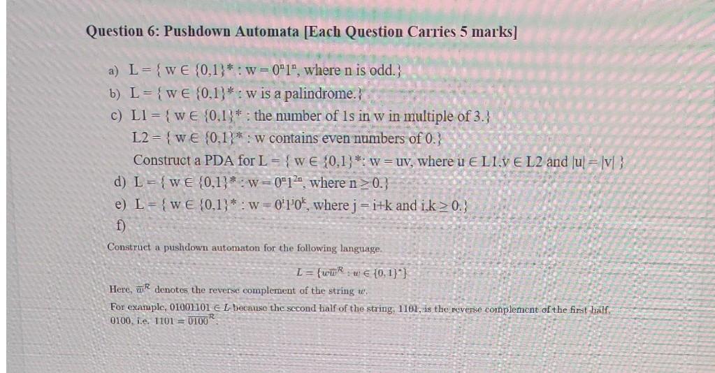 Solved Question 6: Pushdown Automata [Each Question Carries | Chegg.com