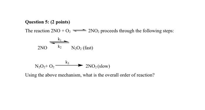 Solved Question 5: (2 points) The reaction 2NO+O2 + 2NO2 | Chegg.com