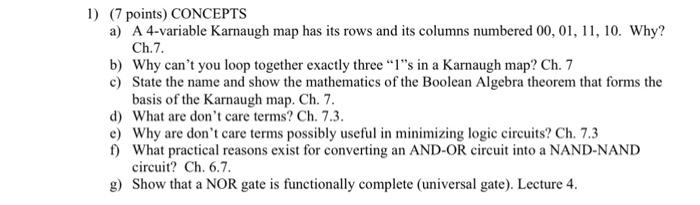 Solved 1) (7 points) CONCEPTS a) A 4-variable Karnaugh map | Chegg.com