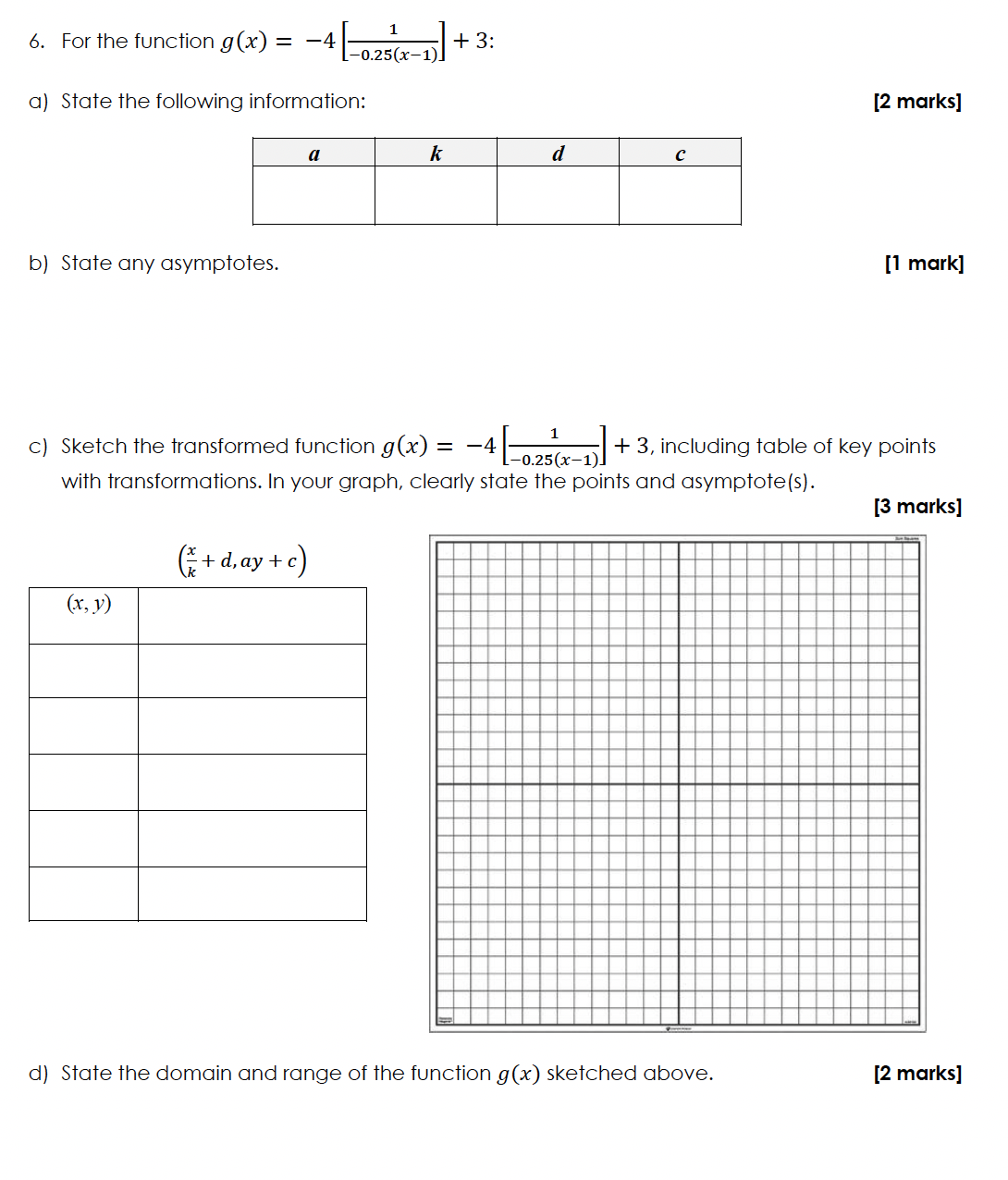 Solved For the function g(x)=-4[1-0.25(x-1)]+3 ﻿:a) ﻿State | Chegg.com