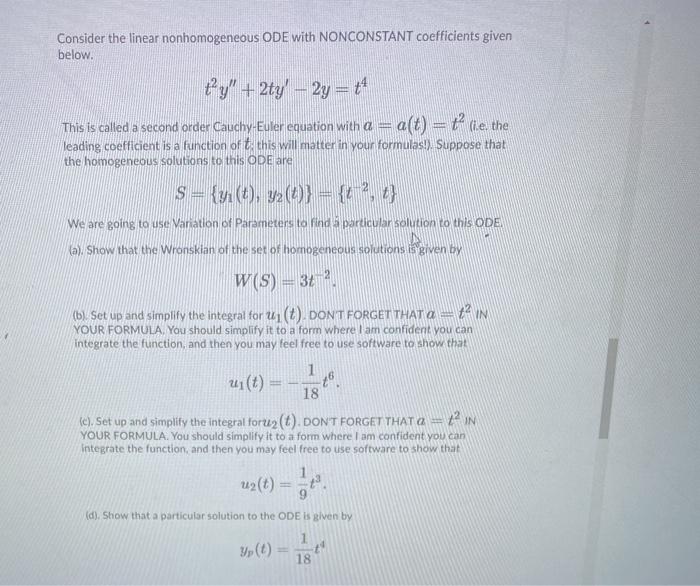 Solved Consider the linear nonhomogeneous ODE with | Chegg.com