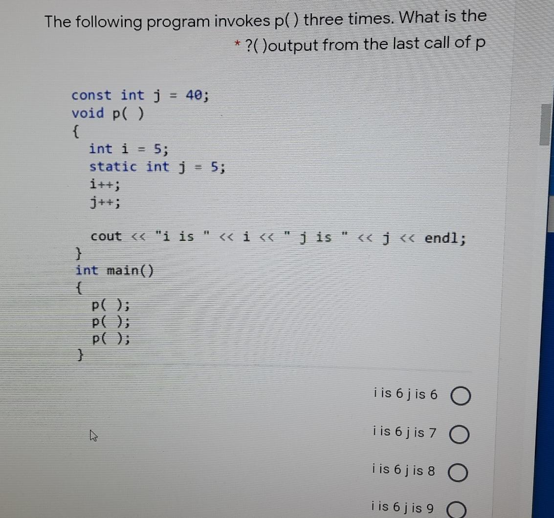 Solved The following program invokes p() three times. What | Chegg.com