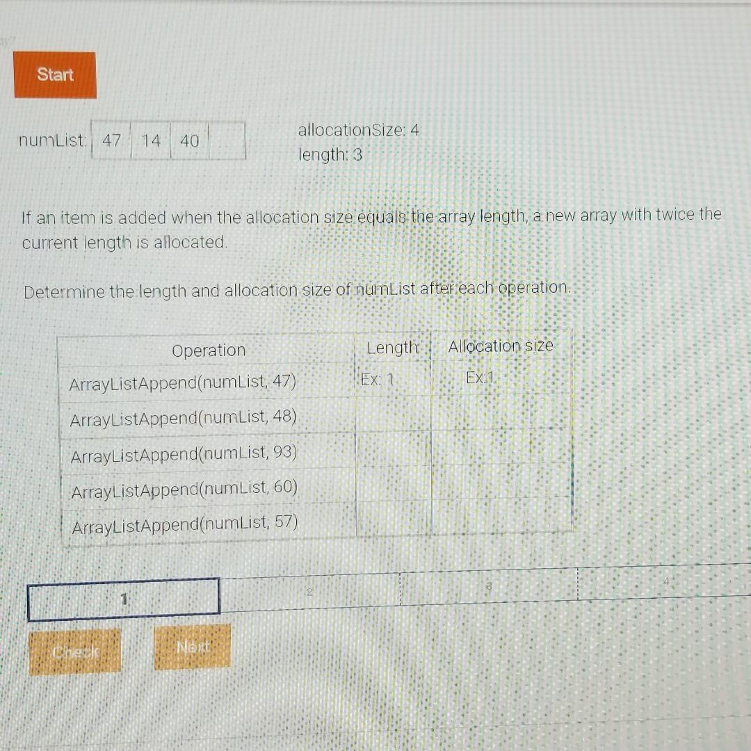 Solved Start numList: 47 14 40 allocation Size: 4 length: 3 | Chegg.com