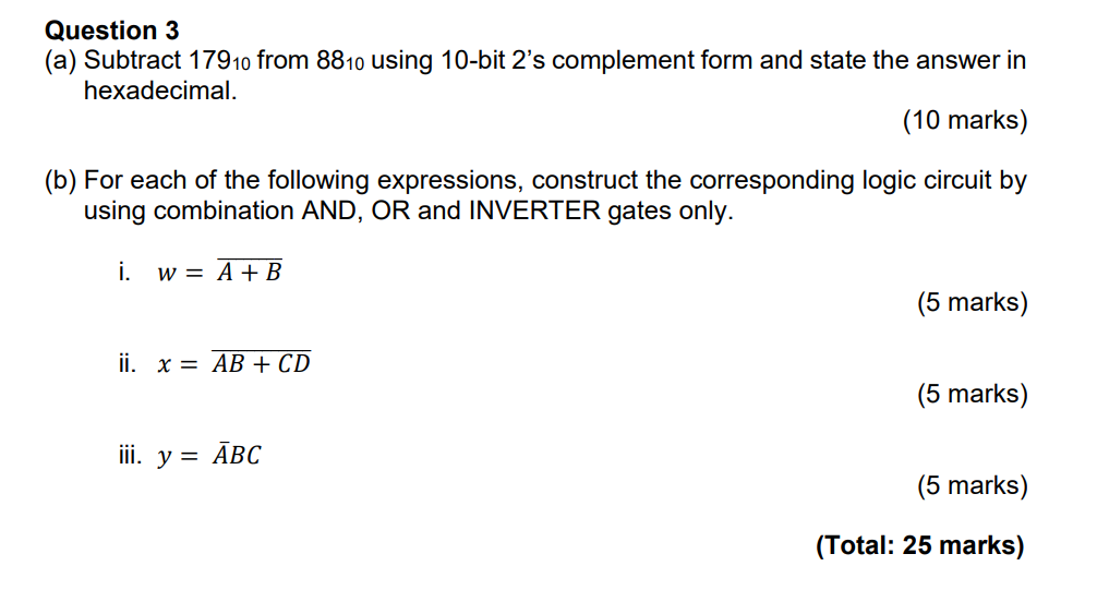 Solved Question 3(a) ﻿Subtract 17910 ﻿from 8810 ﻿using | Chegg.com