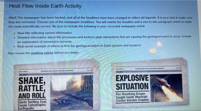 Solved Heat Flow Inside Earth Activity Alert! The newspaper | Chegg.com