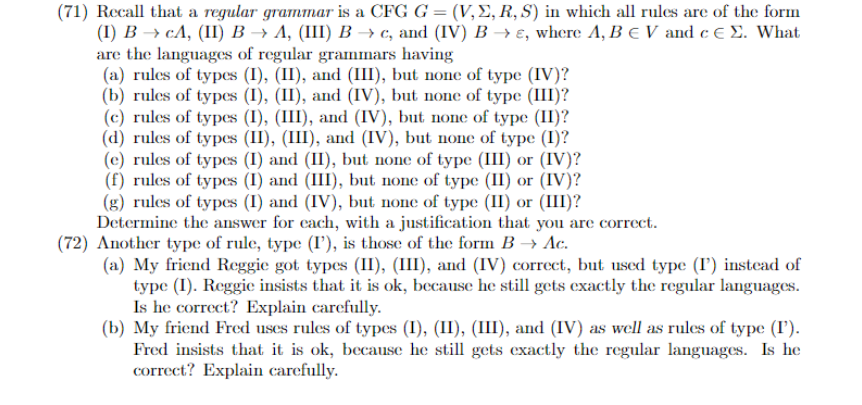 Solved (71) ﻿Recall that a regular grammar is a CFG | Chegg.com