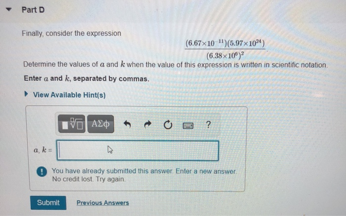 Solved Part D Finally, consider the expression (6.67x10 | Chegg.com