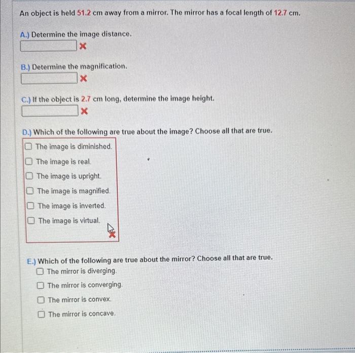 Solved A.) Determine the image distance. B.) Determine the | Chegg.com