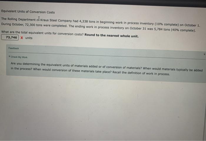 Solved Equivalent Units of Conversion Costs The Rolling | Chegg.com