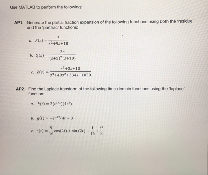 Solved Use MATLAB to perform the following: AP1. Generate | Chegg.com