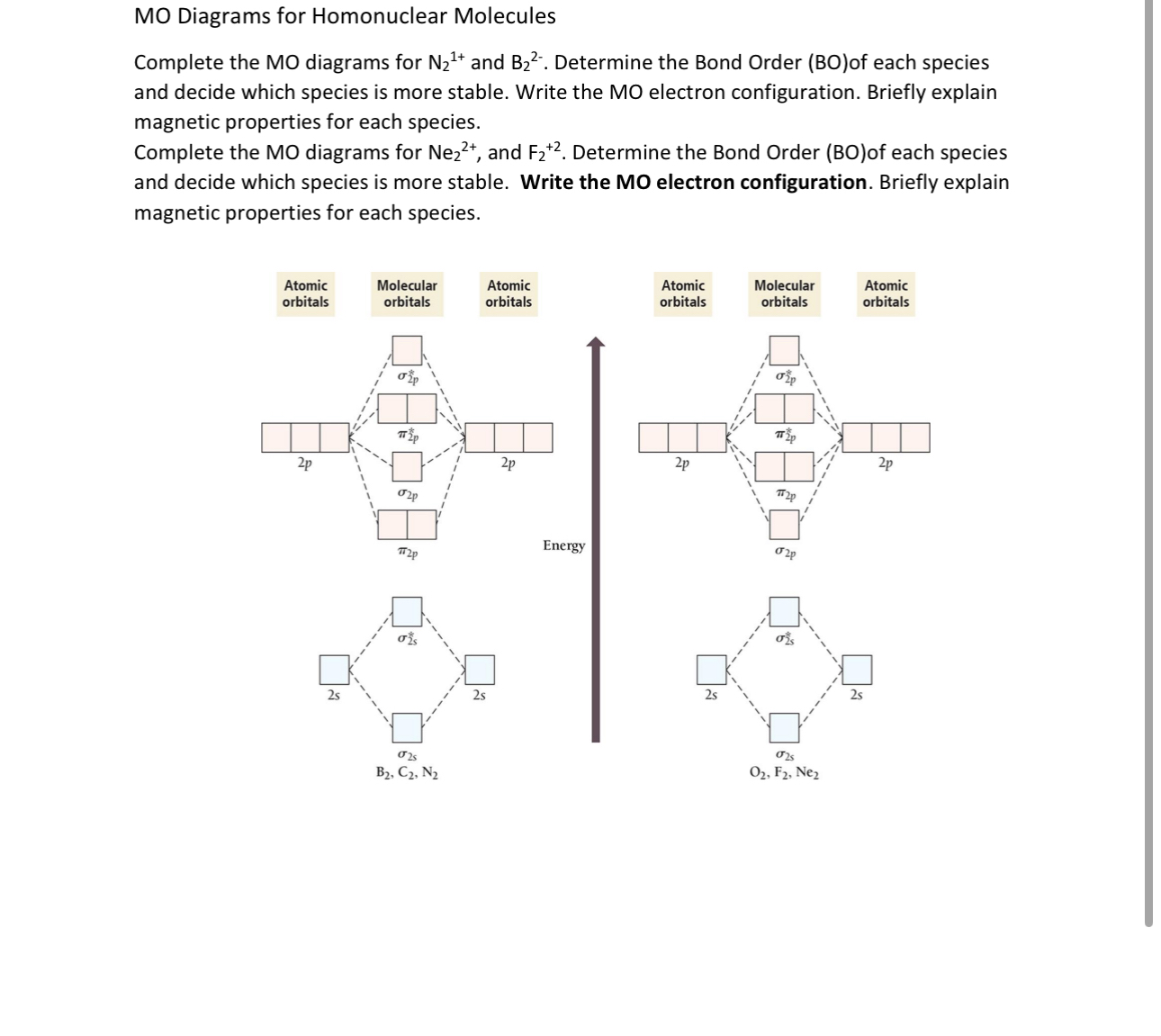 Solved MO Diagrams for Homonuclear MoleculesComplete the MO | Chegg.com