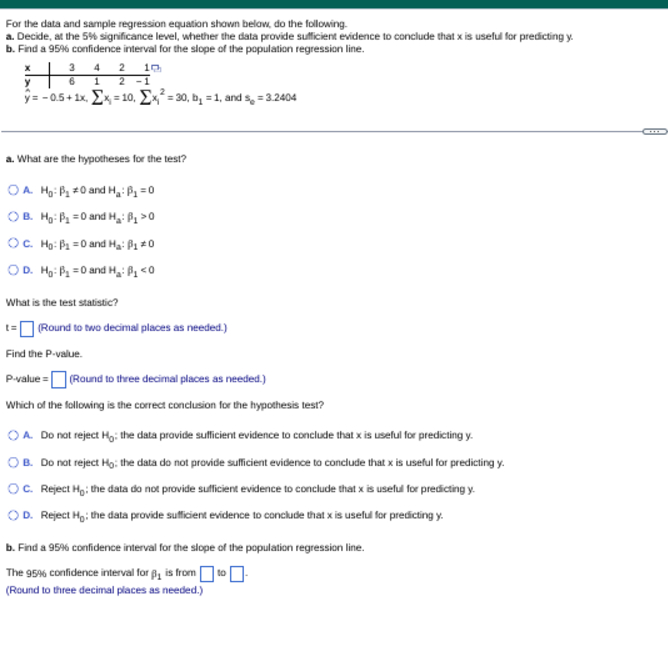 Solved For the data and sample regression equation shown | Chegg.com