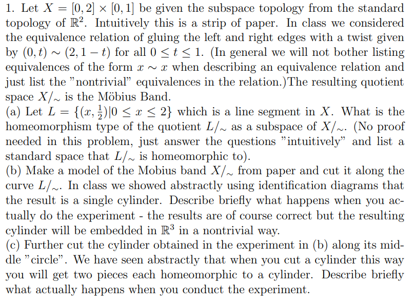 Let x=[0,2]×[0,1] ﻿be given the subspace topology | Chegg.com