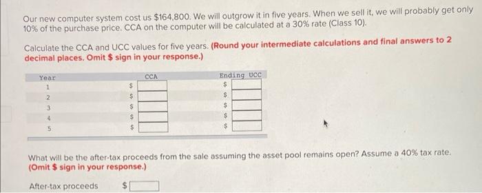 Solved Our new computer system cost us $164,800. We will | Chegg.com