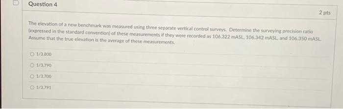 Solved The elevation of a benchmark was measured in a | Chegg.com