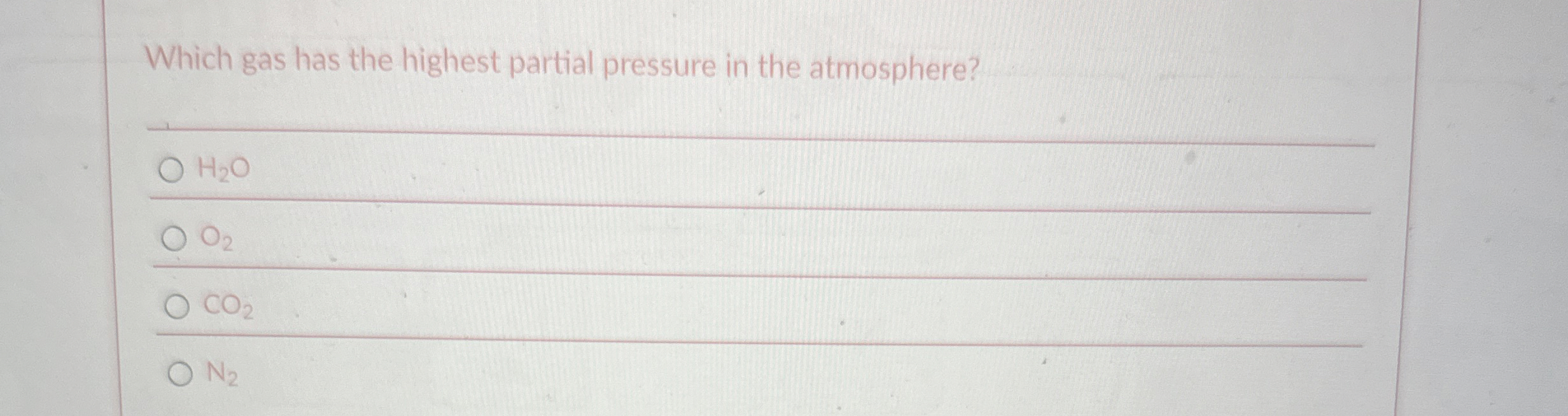 Solved Which gas has the highest partial pressure in the | Chegg.com