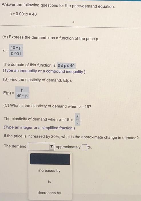 Solved Answer the following questions for the price-demand | Chegg.com