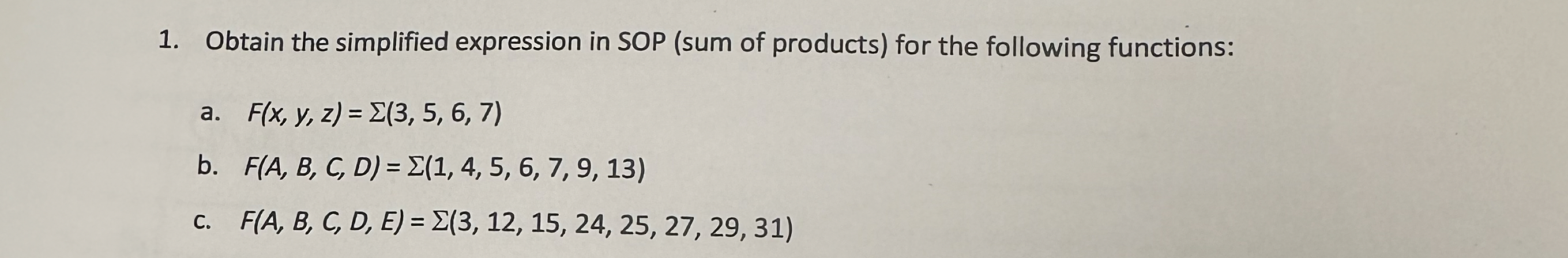 Solved Obtain the simplified expression in SOP (sum of | Chegg.com