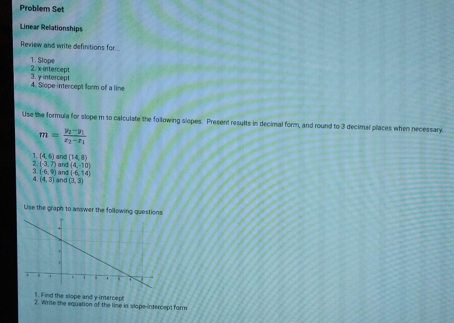 Solved Problem Set Linear Relationships Review and write | Chegg.com