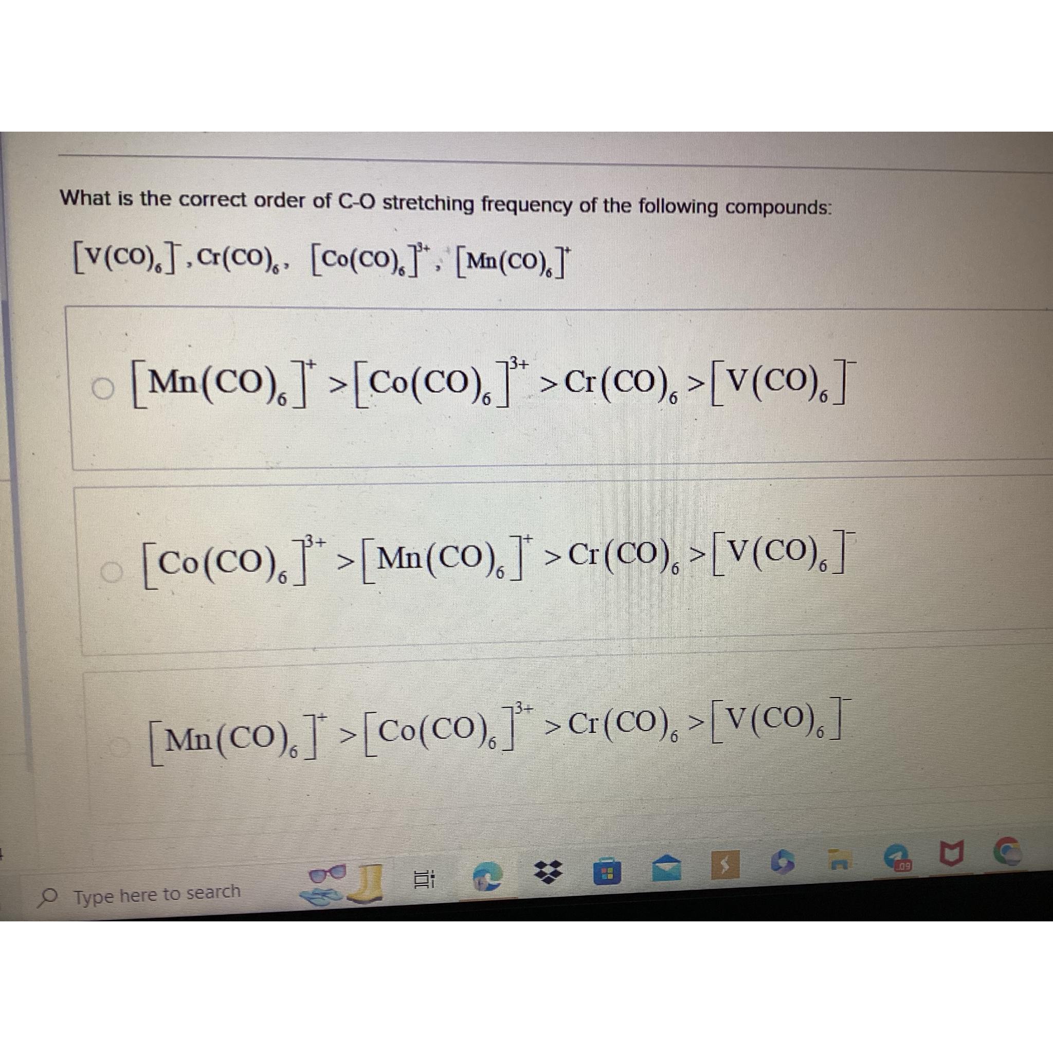 What is the correct order of C-O ﻿stretching | Chegg.com