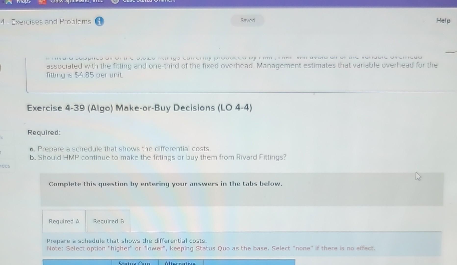 Solved Required informetion Exercise 4-39 and 4-40 (Algo) | Chegg.com