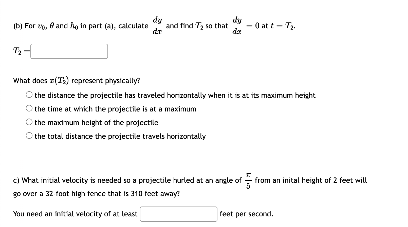 After t ﻿seconds, a projectile hurled with initial | Chegg.com