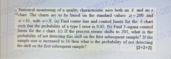 Solved Statistical monitoring of a quality characteristic | Chegg.com