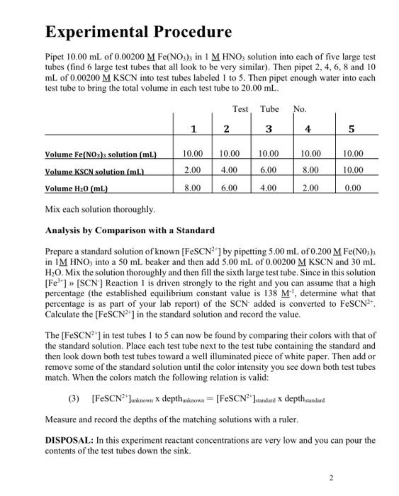 Solved Experiment 6 Determination of an Equilibrium Constant | Chegg.com