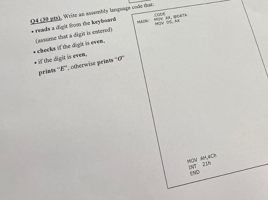 Solved Q4 ( 30pts ). Write an assembly language code | Chegg.com Solved Q4 ( 30pts ). Write an assembly language code | Chegg.com