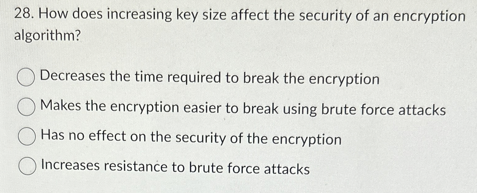 Solved How does increasing key size affect the security of | Chegg.com