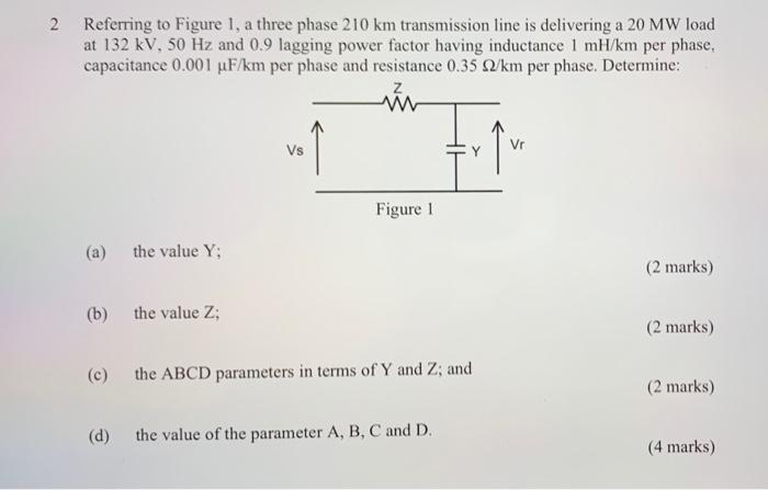 Solved 2 Referring to Figure 1, a three phase 210 km | Chegg.com