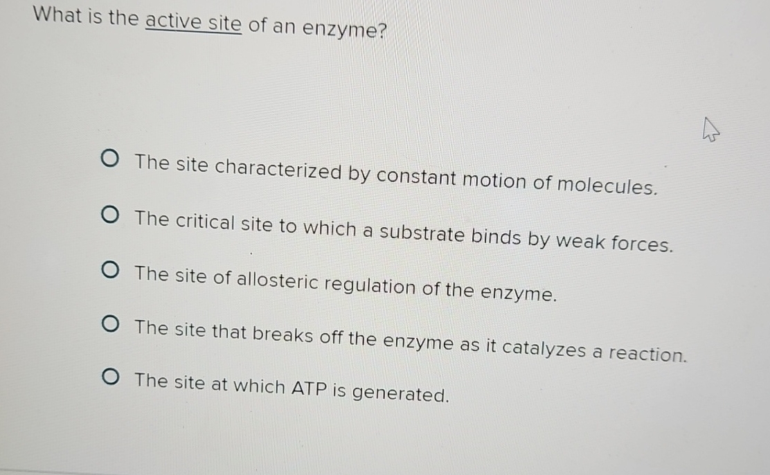 Solved What is the active site of an enzyme?The site | Chegg.com