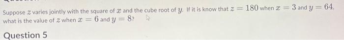 Solved Suppose z varies jointly with the square of x and the | Chegg.com