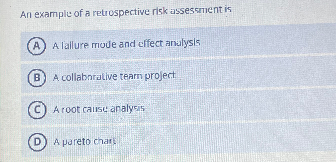 Solved An example of a retrospective risk assessment isA | Chegg.com