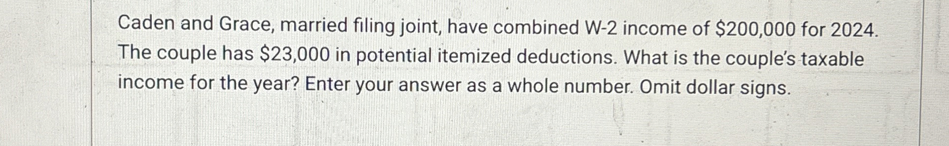 Solved Caden and Grace, married filing joint, have combined | Chegg.com