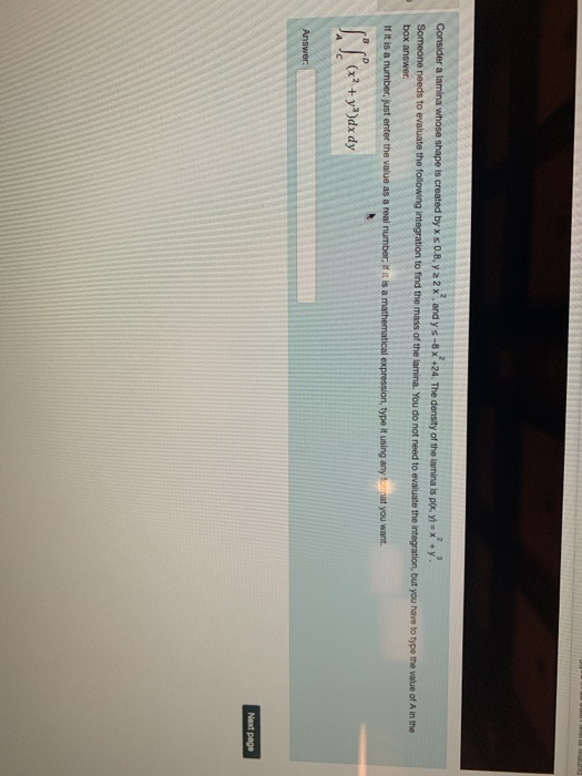 Solved Consider a lamina whose shape is created by X 50.8.y | Chegg.com