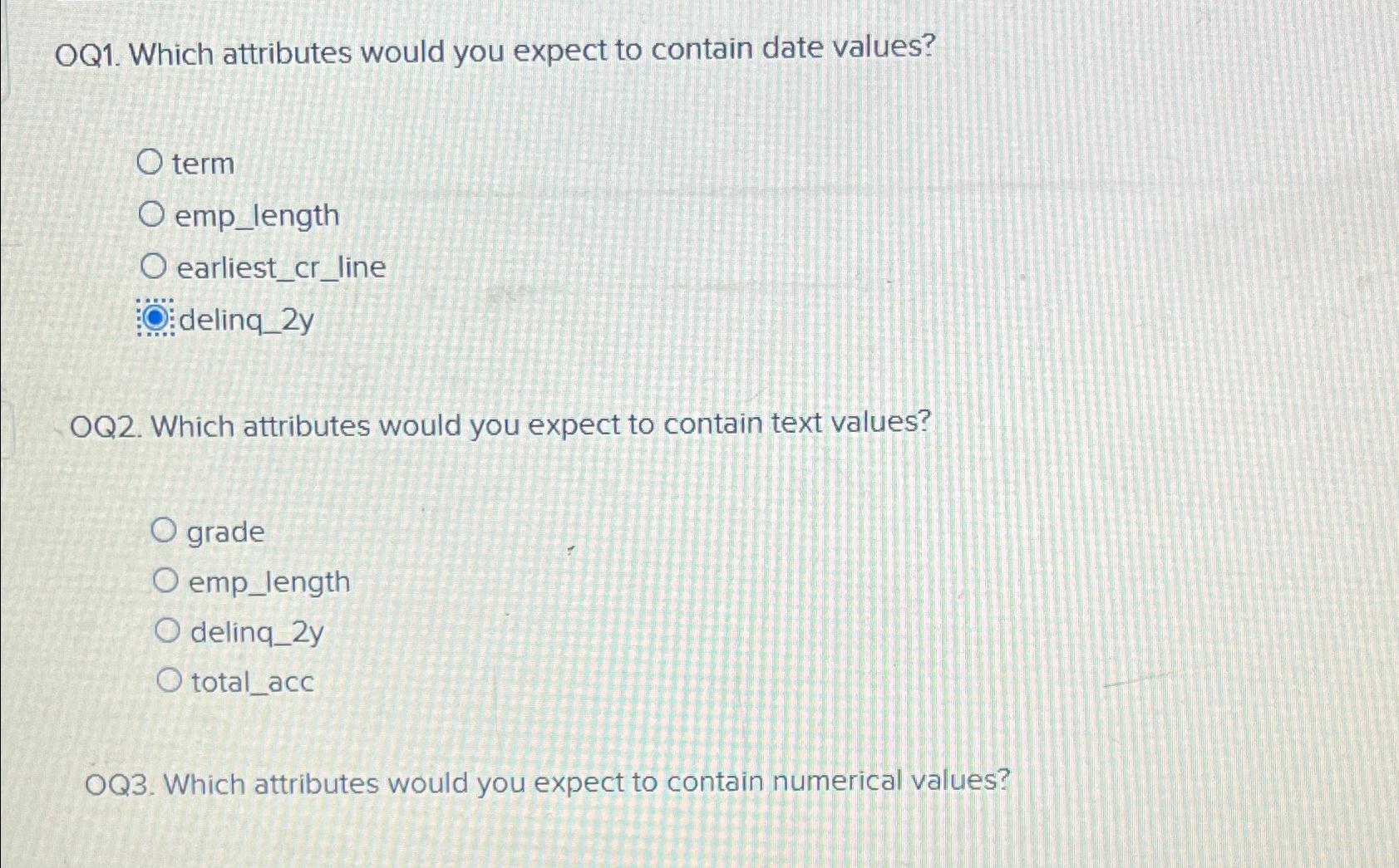 Solved OQ1. ﻿Which attributes would you expect to contain | Chegg.com