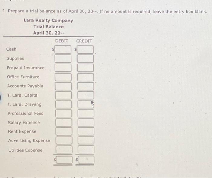 Solved As of Apr. 30, Lara Realty Company's general ledger | Chegg.com