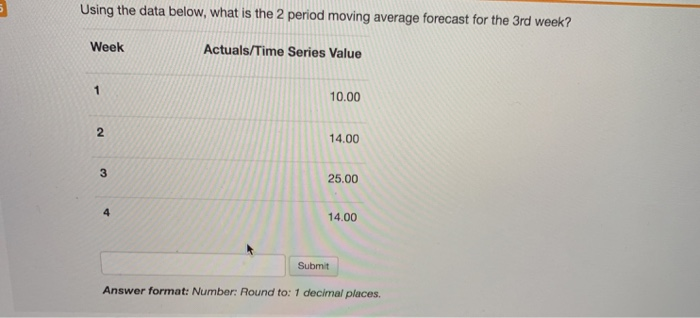Solved Using the data below, what is the 2 period moving | Chegg.com