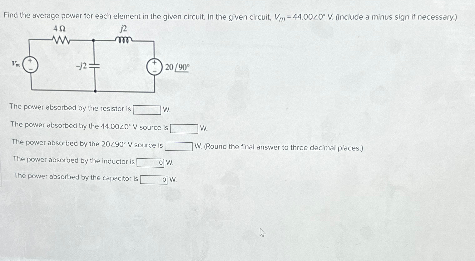 Solved Find the average power for each element in the given | Chegg.com