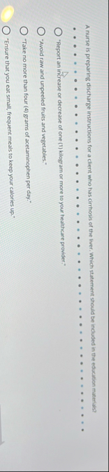 Solved A nurse is preparing discharge instructions for a | Chegg.com