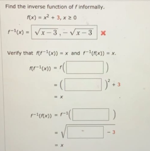 Solved Find the inverse function of f informally f(x) = x2 + | Chegg.com